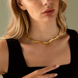 14K Solid Gold Snake Chain Necklace, Real Gold Chain | Snake Chain ...