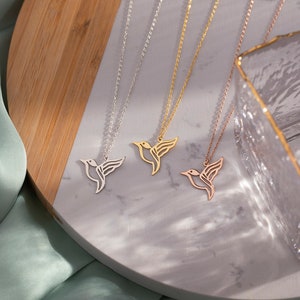 925 Silver Hummingbird Necklace, Nature Necklace 14K Gold Bird Necklace ...