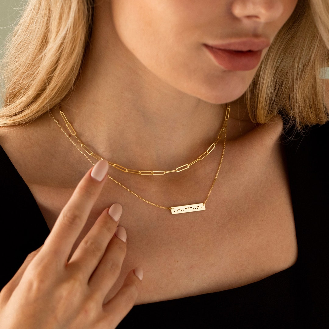 14K Gold Morse Code Necklace, Personalized Morse Code Jewelry | Secret ...