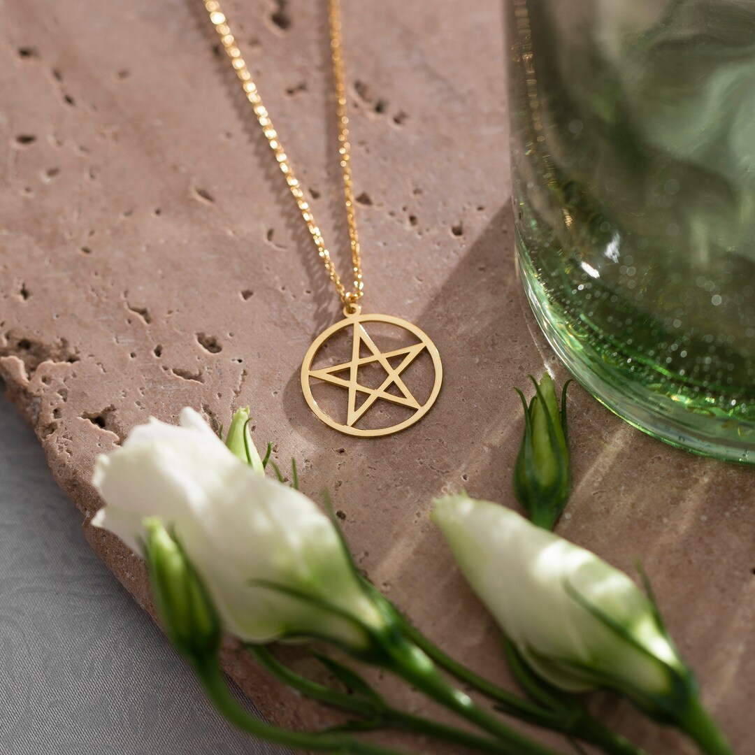 14K Solid Gold Pentagram Necklace: Pagan Star Pentacle Jewelry - Etsy