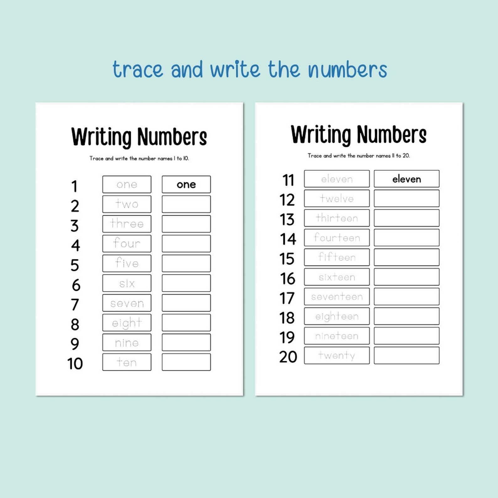 Number Tracing Worksheet 1-20, Printable Handwriting Practice, Number ...