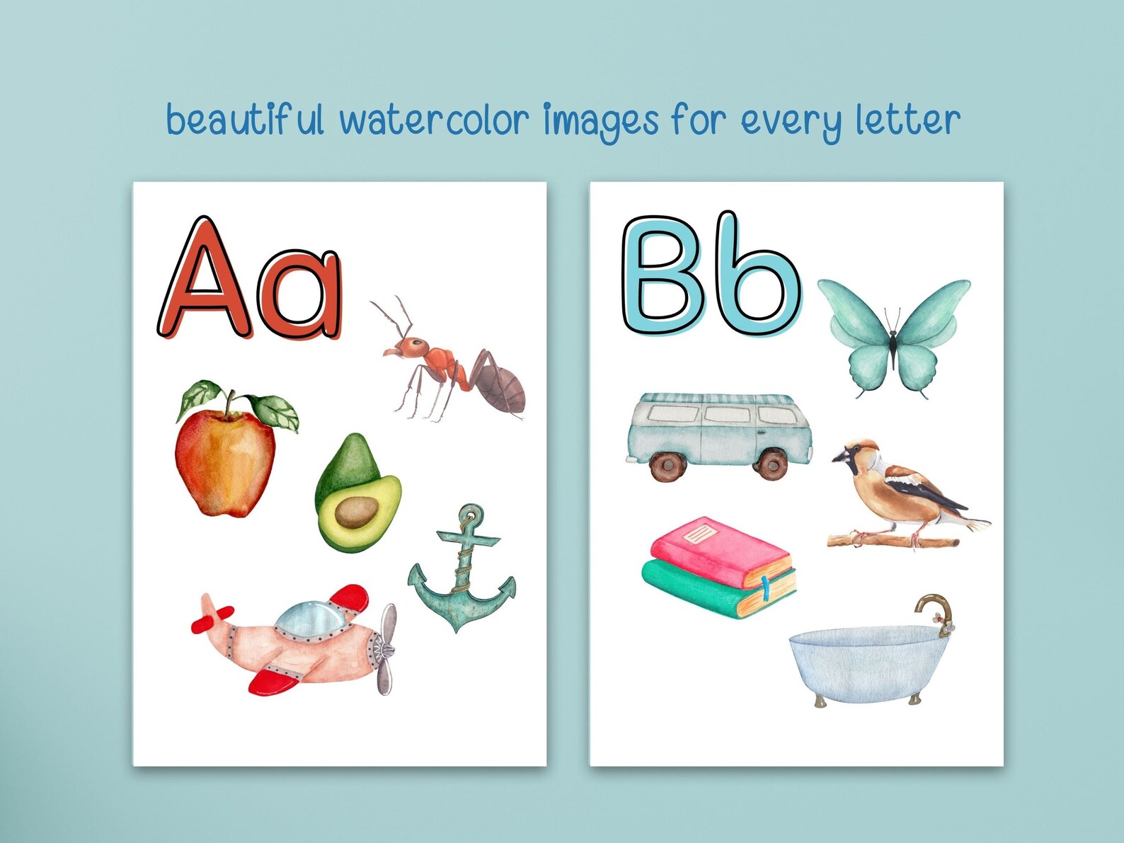 Alphabet Letter Poster Set, Watercolor Alphabet Posters, Classroom ...