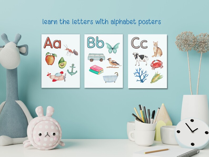 Alphabet Letter Poster Set, Watercolor Alphabet Posters, Classroom ...
