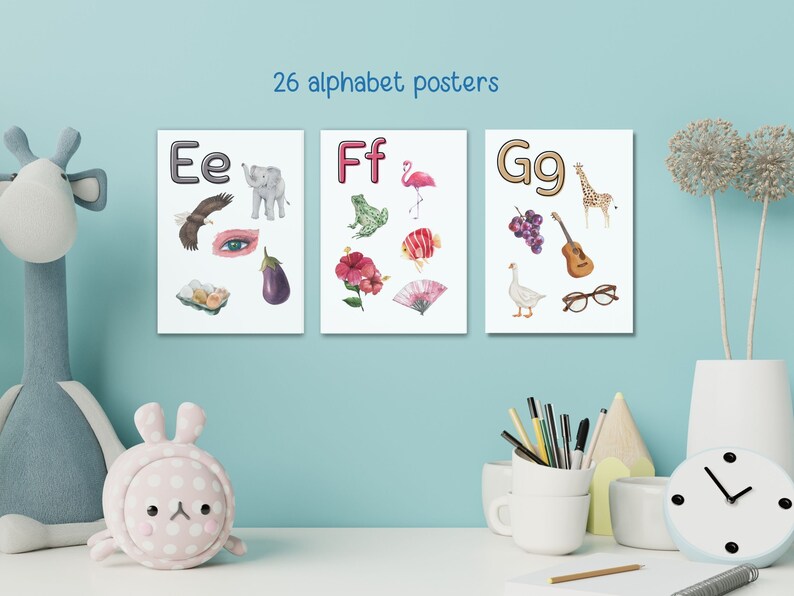 Alphabet Letter Poster Set, Watercolor Alphabet Posters, Classroom ...