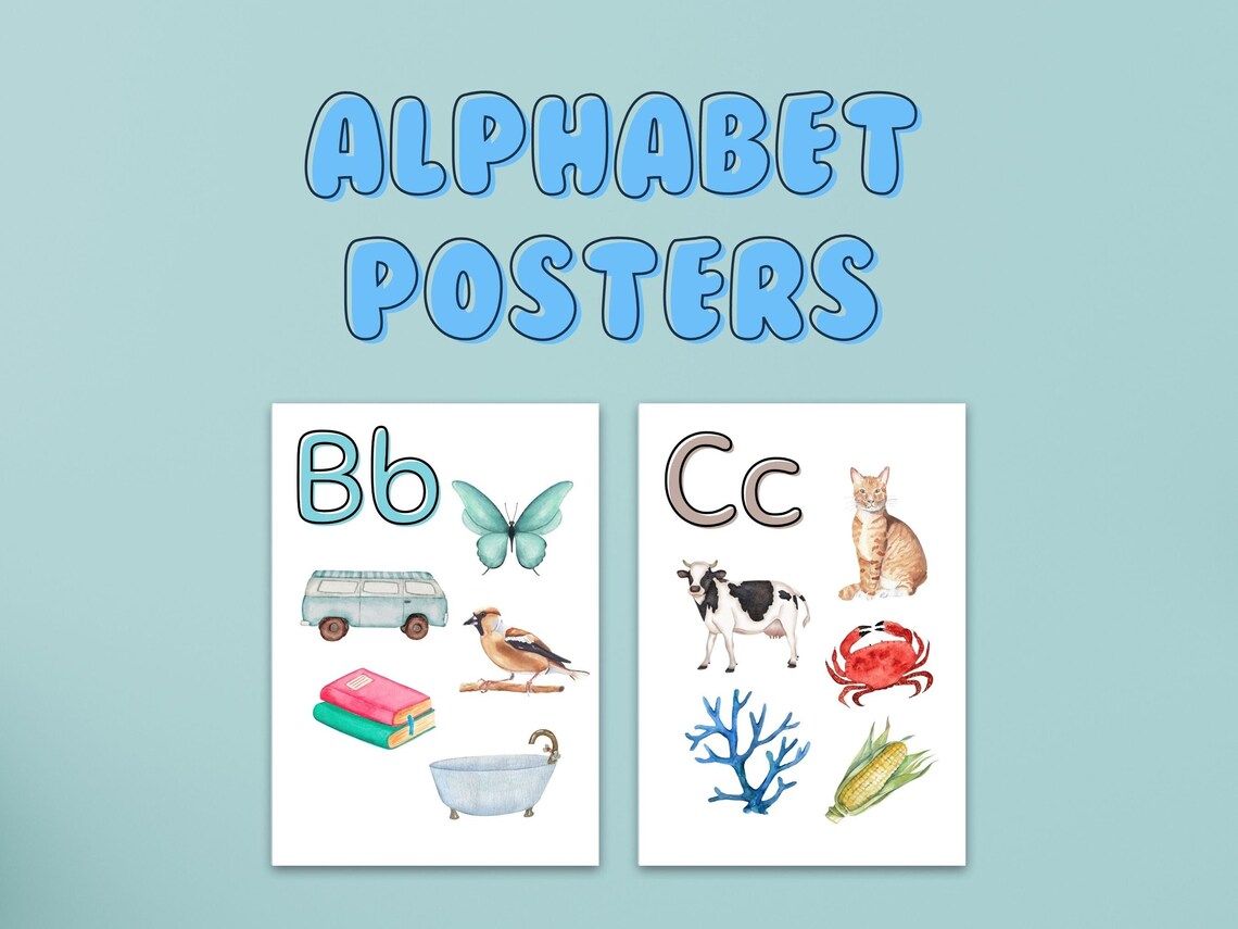 Alphabet Letter Poster Set, Watercolor Alphabet Posters, Classroom ...