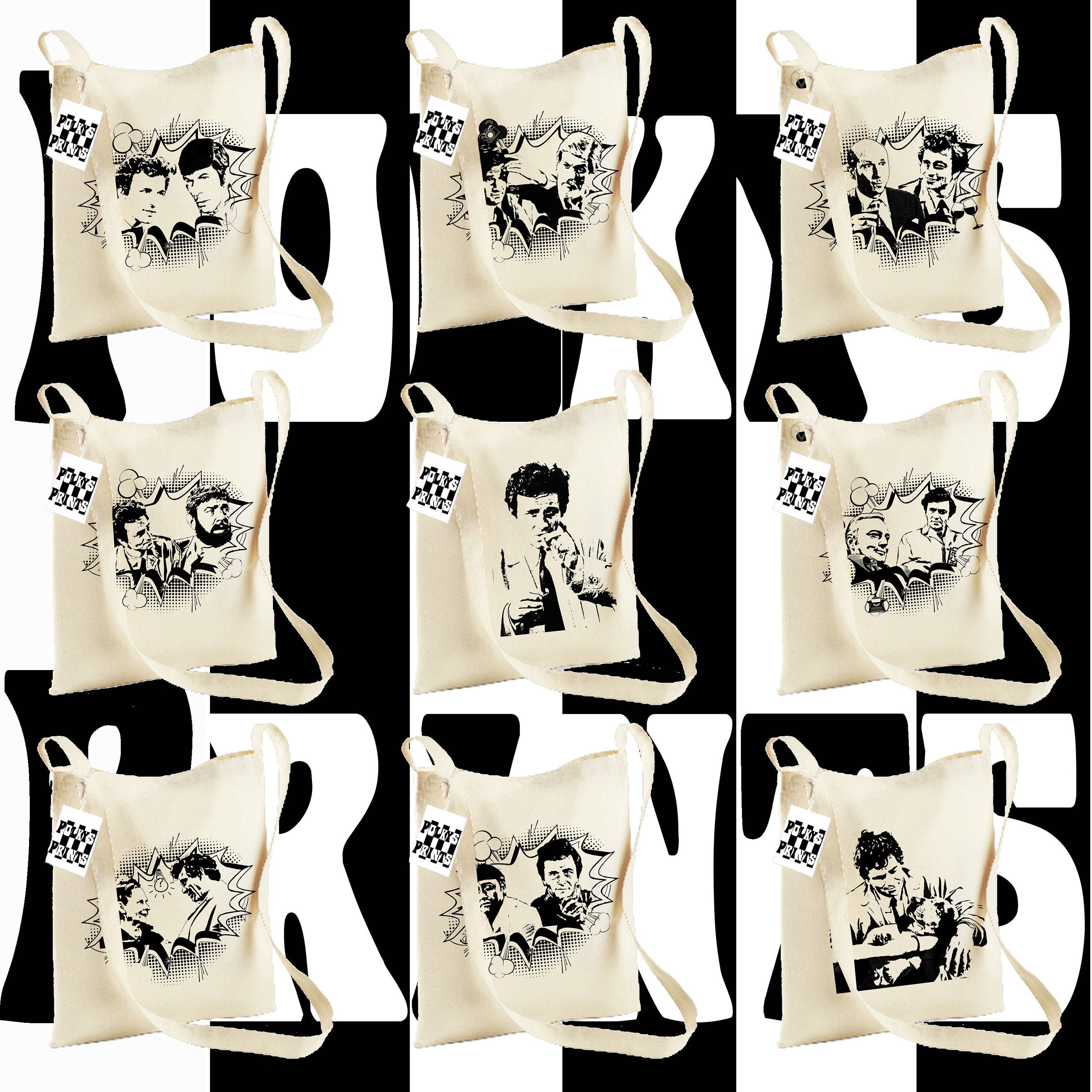 Columbo Villain Comic Style Natural Tote Bag 100% Recycled 10 Designs ...