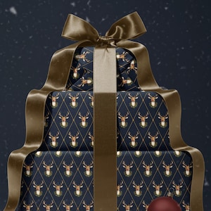 Festive Reindeer Wrapping Paper Christmas Gift Wrap Red Nose Reindeer ...