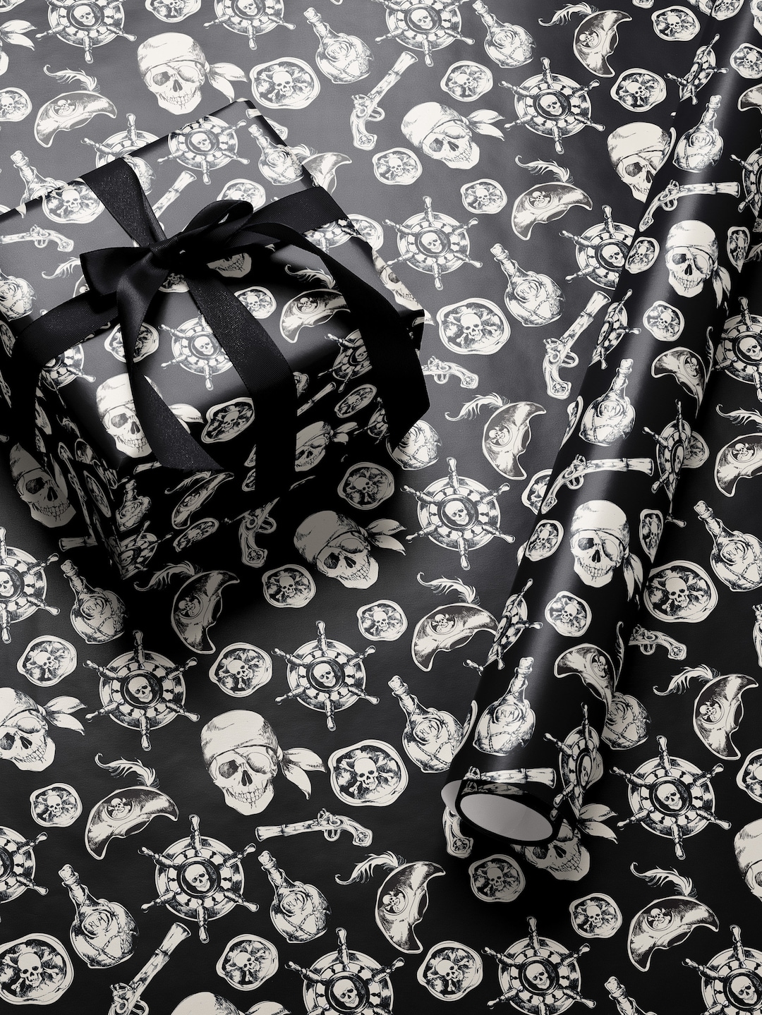 Skull Wrapping Paper Pirate Gift Wrap Birthday Gift Wrap Nautical Gift ...