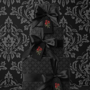 Gothic Gift Wrap Black Wrapping Paper Damask Decor Dark Moody Wrapping ...