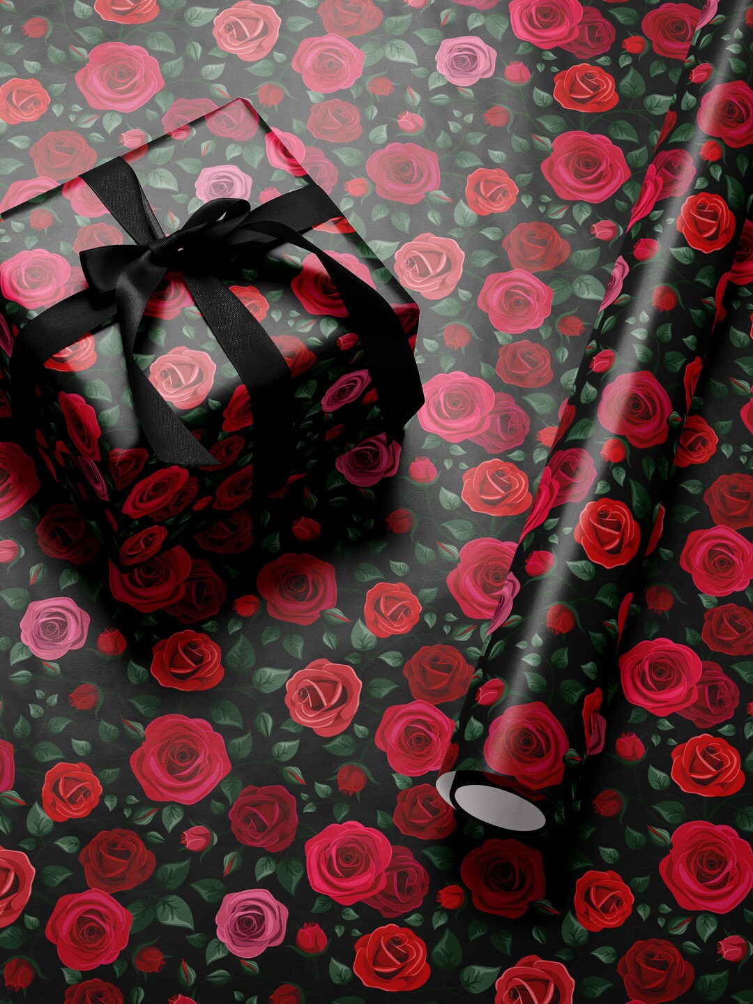 Red Floral Wrapping Paper Rose Gift Wrap Wedding Gift Birthday Present ...