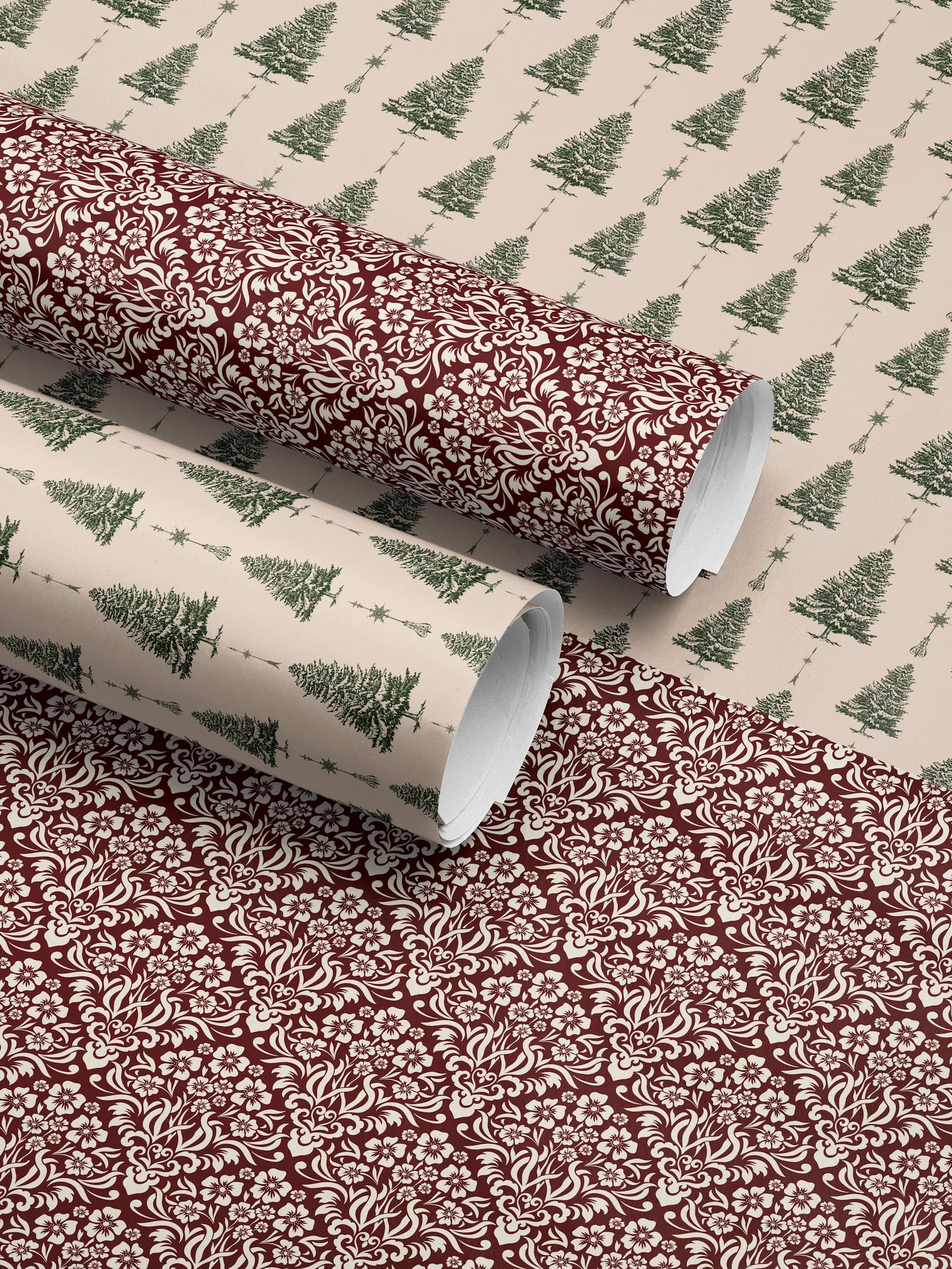 White Christmas Tree Wrapping Paper Holiday Gift Wrap Xmas Decoration ...