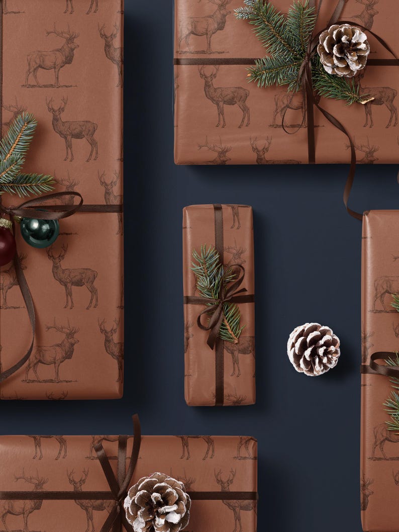 Deer Wrapping Paper Elk Gift Wrap Hunting Gift for Men Holiday Wrapping ...
