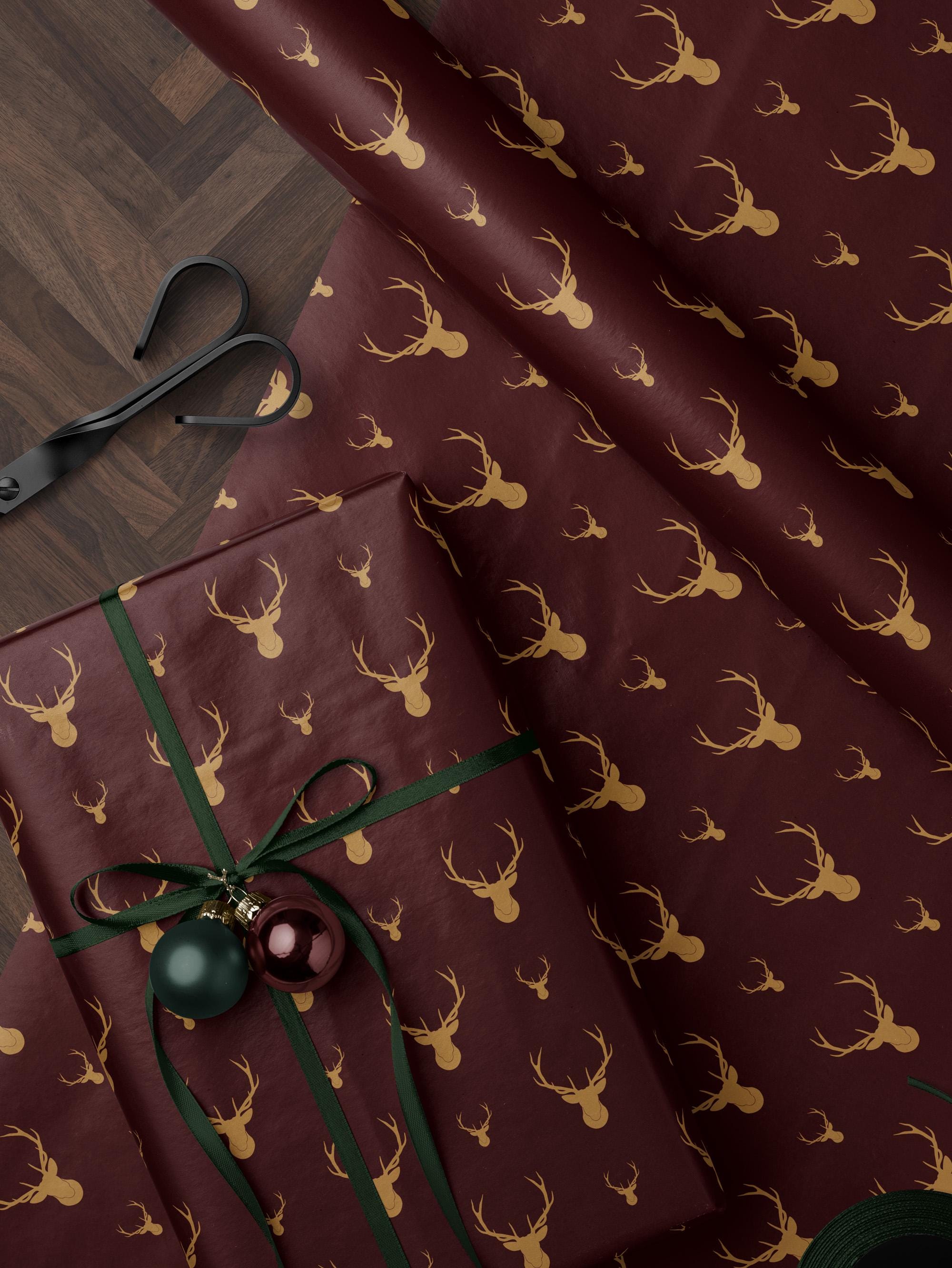 Reindeer Christmas Wrapping Paper Holiday Gift Wrap Elk Gift Wrap Stag ...