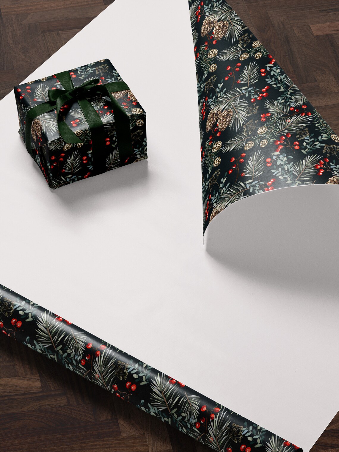 Traditional Christmas Wrapping Paper Holiday Gift Wrap Pinecone Gift ...