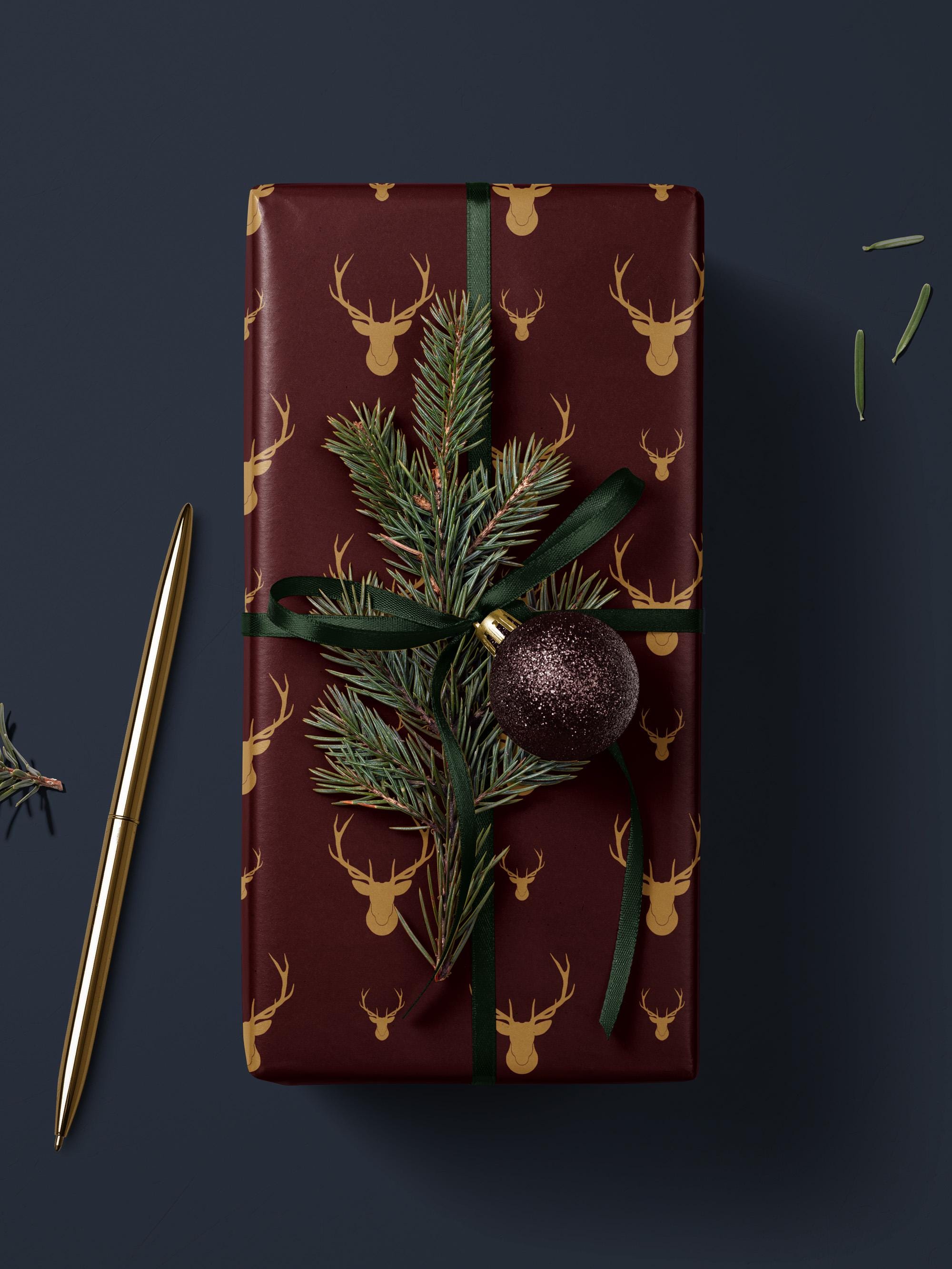 Reindeer Christmas Wrapping Paper Holiday Gift Wrap Elk Gift Wrap Stag ...