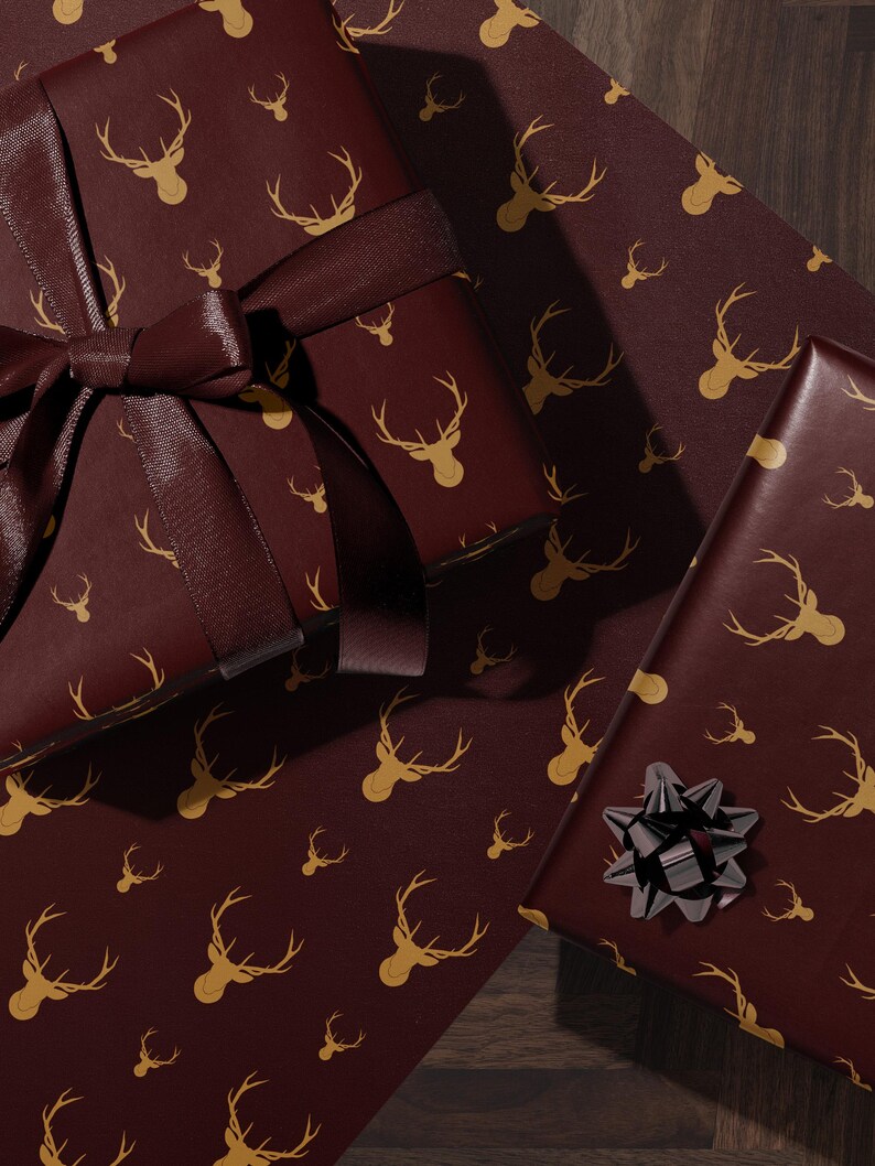 Reindeer Christmas Wrapping Paper Holiday Gift Wrap Elk Gift Wrap Stag ...