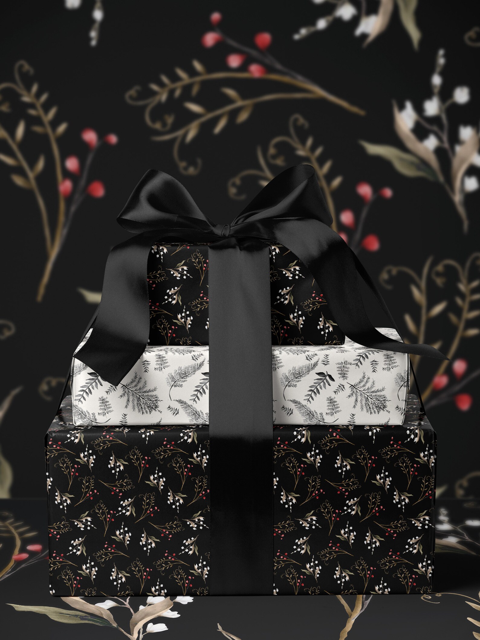 Festive Christmas Wrapping Paper Holiday Gift Wrap Flower Gift Wrap ...