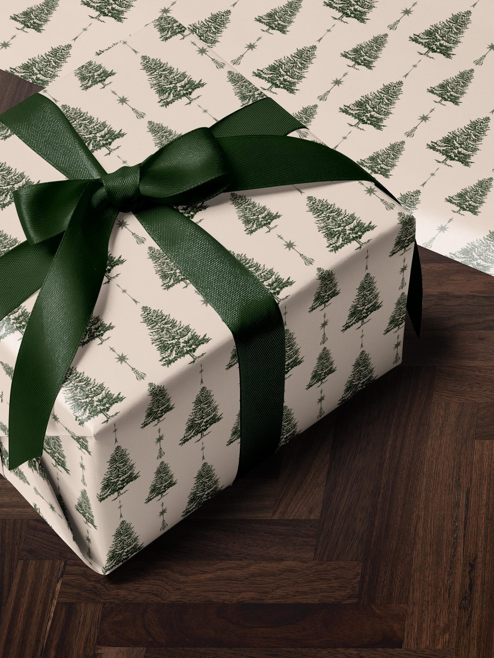 White Christmas Tree Wrapping Paper Holiday Gift Wrap Xmas Decoration ...