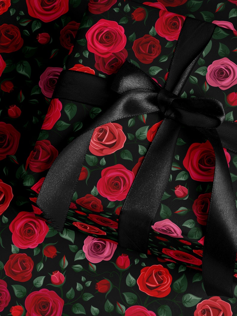 Red Floral Wrapping Paper Rose Gift Wrap Wedding Gift Birthday Present ...