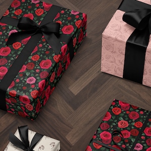 Red Rose Wrapping Paper Wedding Gift Wrap Botanical Flower Print Moody ...