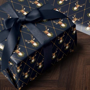 Festive Reindeer Wrapping Paper Christmas Gift Wrap Red Nose Reindeer ...