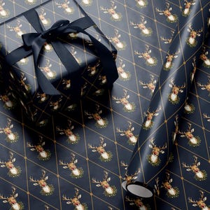 Festive Reindeer Wrapping Paper Christmas Gift Wrap Red Nose Reindeer ...
