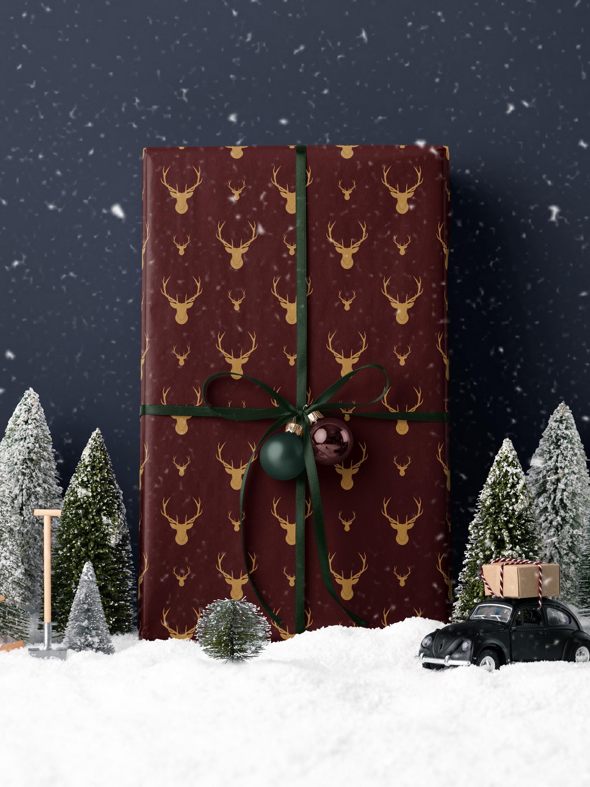 Reindeer Christmas Wrapping Paper Holiday Gift Wrap Elk Gift Wrap Stag ...