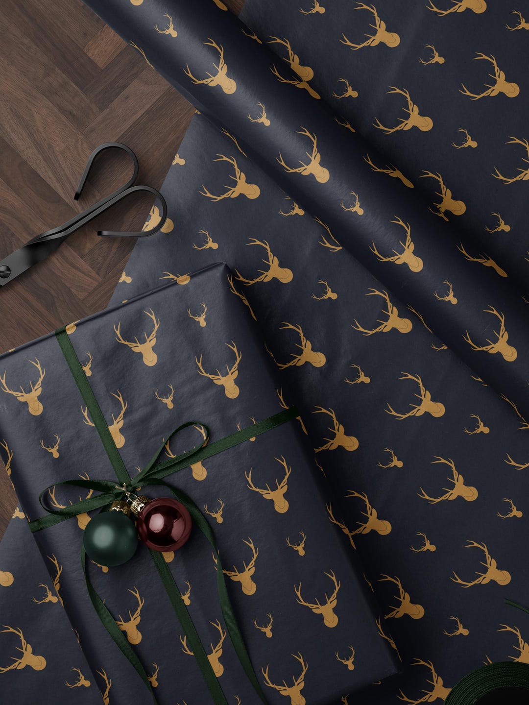 Gold Deer Gift Wrap Christmas Deer Wrapping Paper Masculine Gift Wrap ...