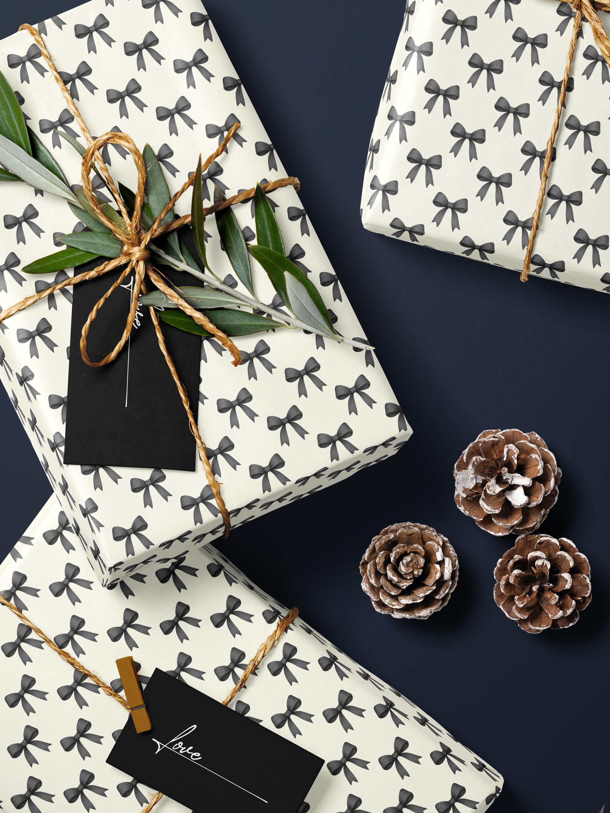 Chic Gift Wrap Elegant Wrapping Paper Classic Bow Gift Wrap Black and ...