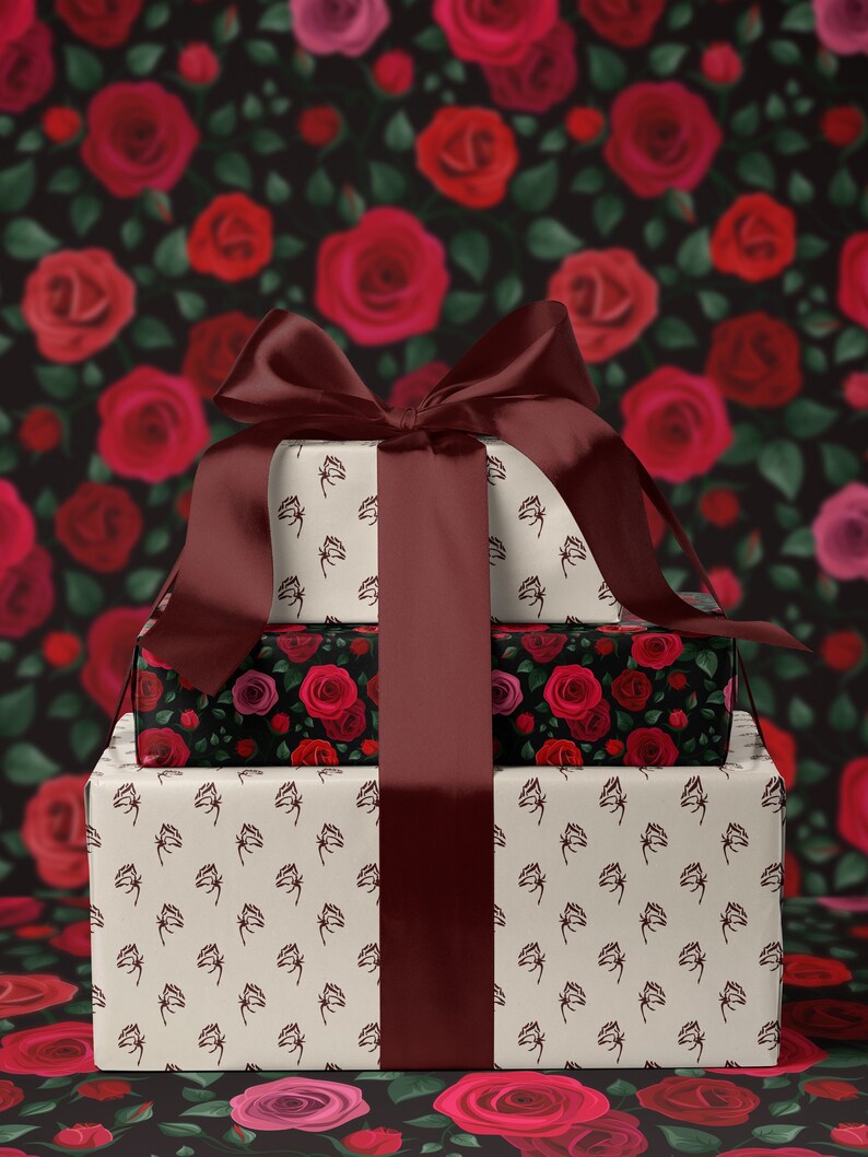 Red Floral Wrapping Paper Rose Gift Wrap Wedding Gift Birthday Present ...