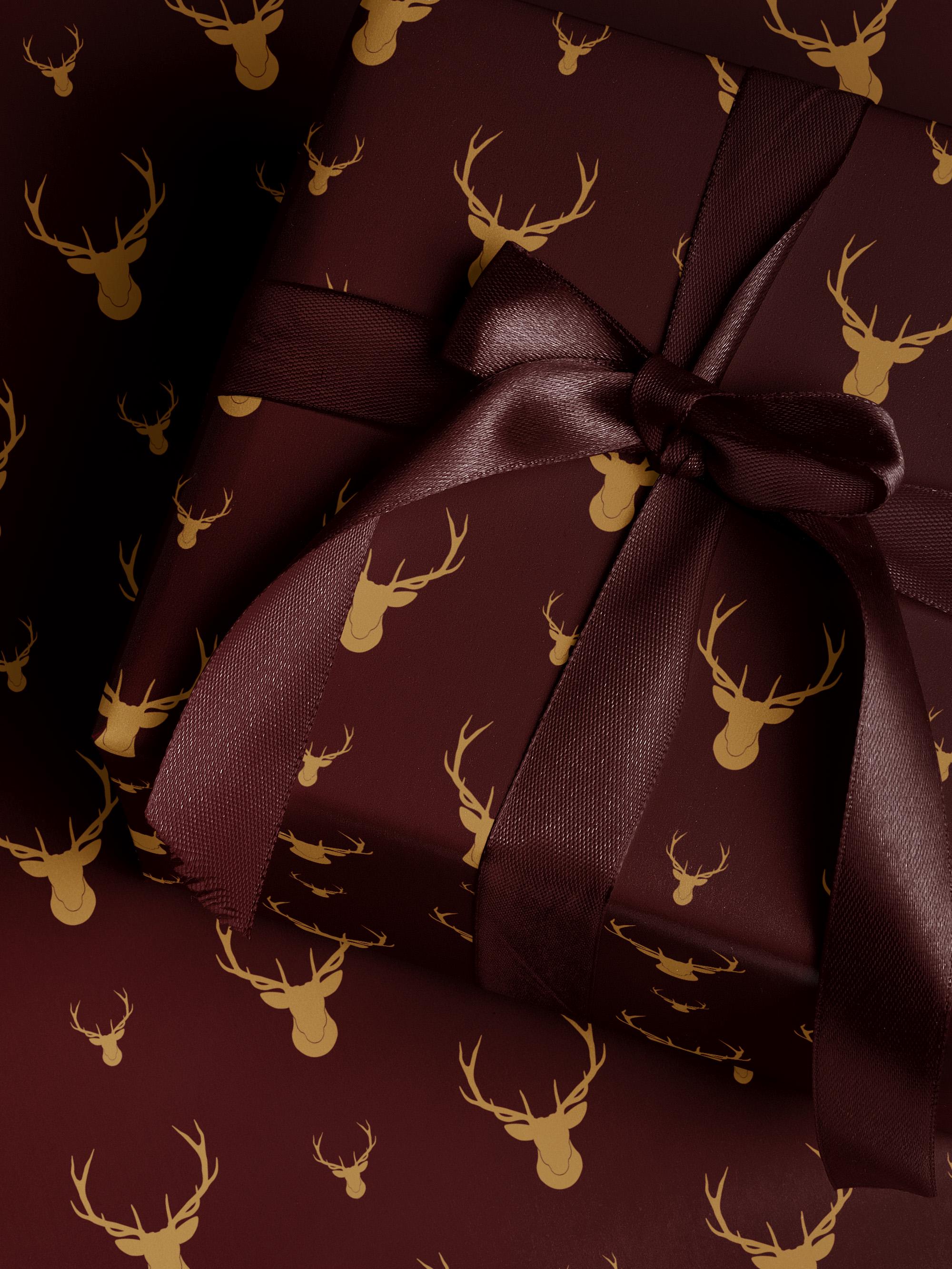 Reindeer Christmas Wrapping Paper Holiday Gift Wrap Elk Gift Wrap Stag ...