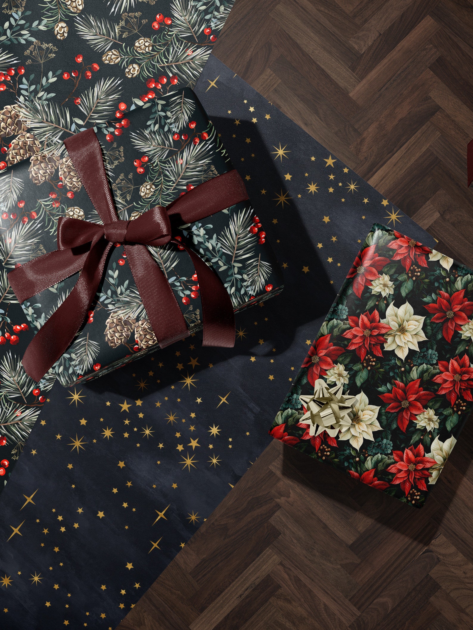 Traditional Christmas Wrapping Paper Holiday Gift Wrap Pinecone Gift ...