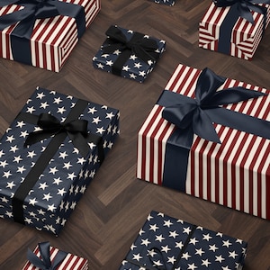 Patriotic Star Gift Wrap Paper 4th of July Decoration Memorial Day Gift ...
