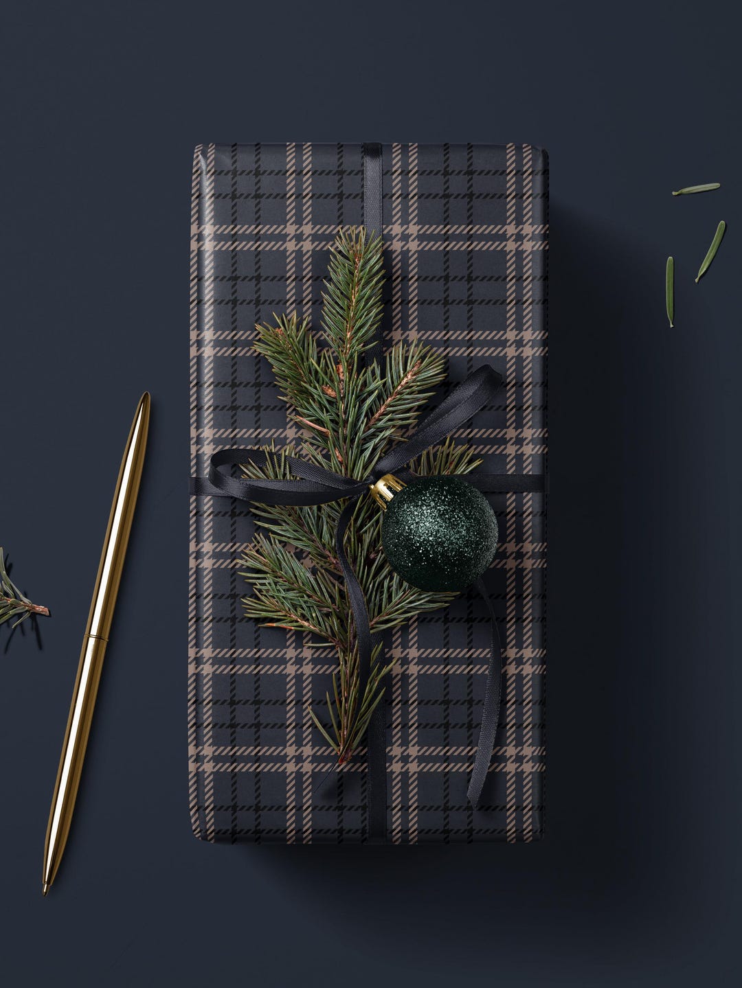 Classic Blue Plaid Wrapping Paper Traditional Gift Wrap Christmas ...