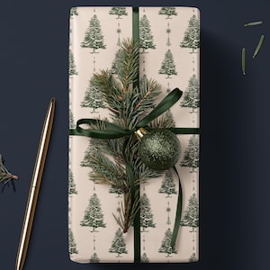 White Christmas Tree Wrapping Paper Holiday Gift Wrap Xmas Decoration ...