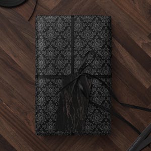 Gothic Gift Wrap Black Wrapping Paper Damask Decor Dark Moody Wrapping ...