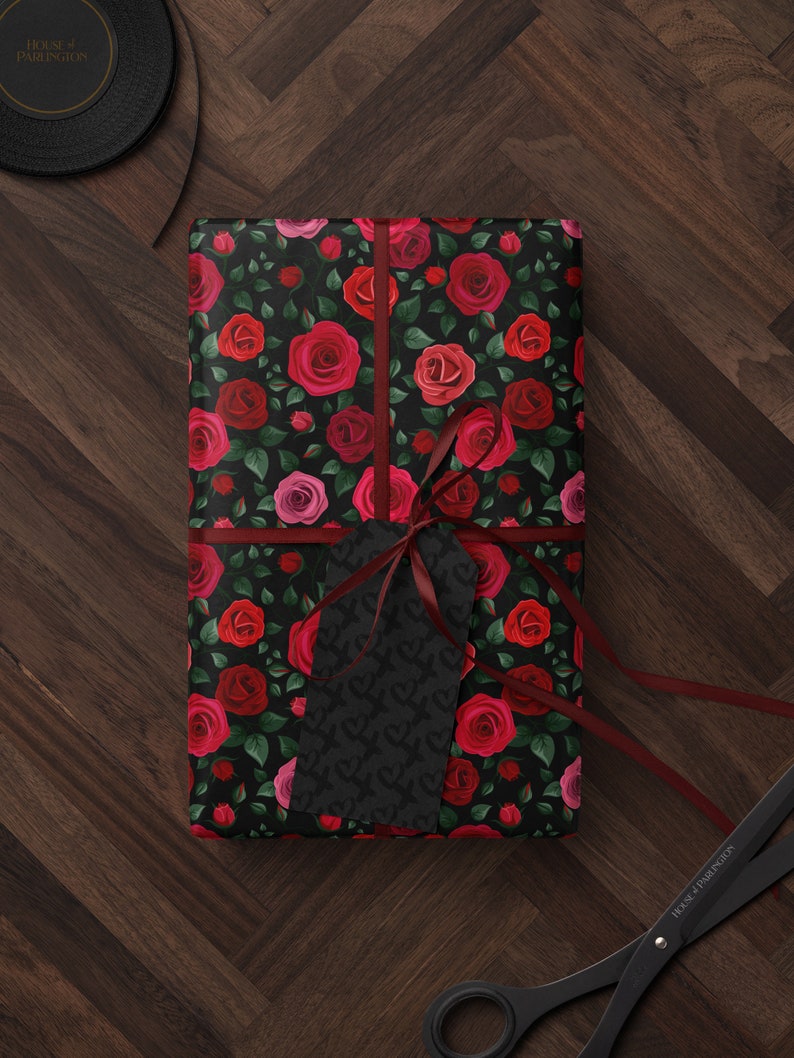 Red Floral Wrapping Paper Rose Gift Wrap Wedding Gift Birthday Present ...