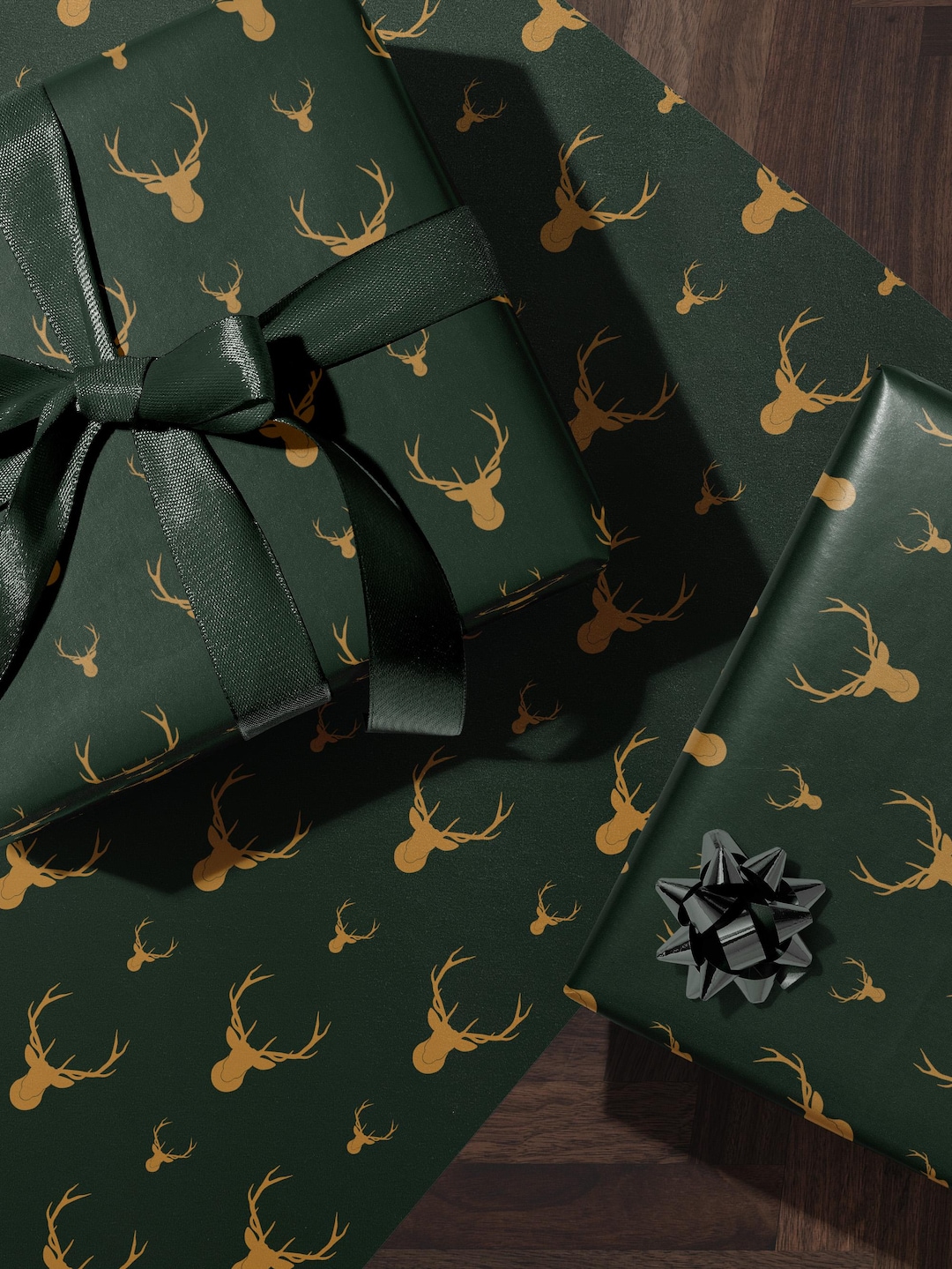Gold Deer Wrapping Paper Holiday Gift Wrap Christmas Reindeer Wrapping ...
