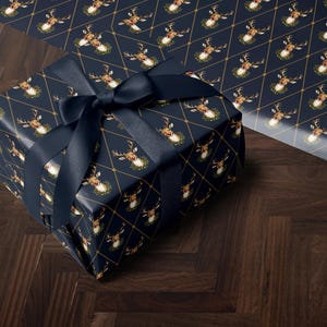 Festive Reindeer Wrapping Paper Christmas Gift Wrap Red Nose Reindeer ...