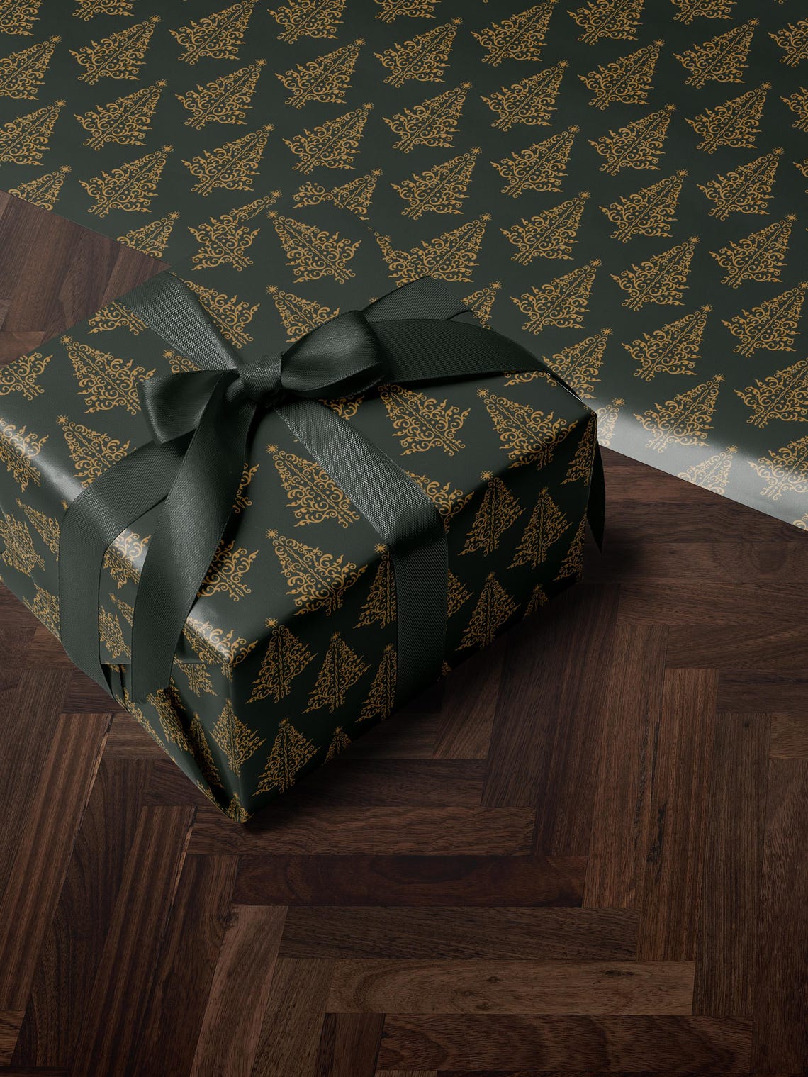Green Christmas Wrapping Paper Tree Gift Wrap Festive Decor Christmas ...