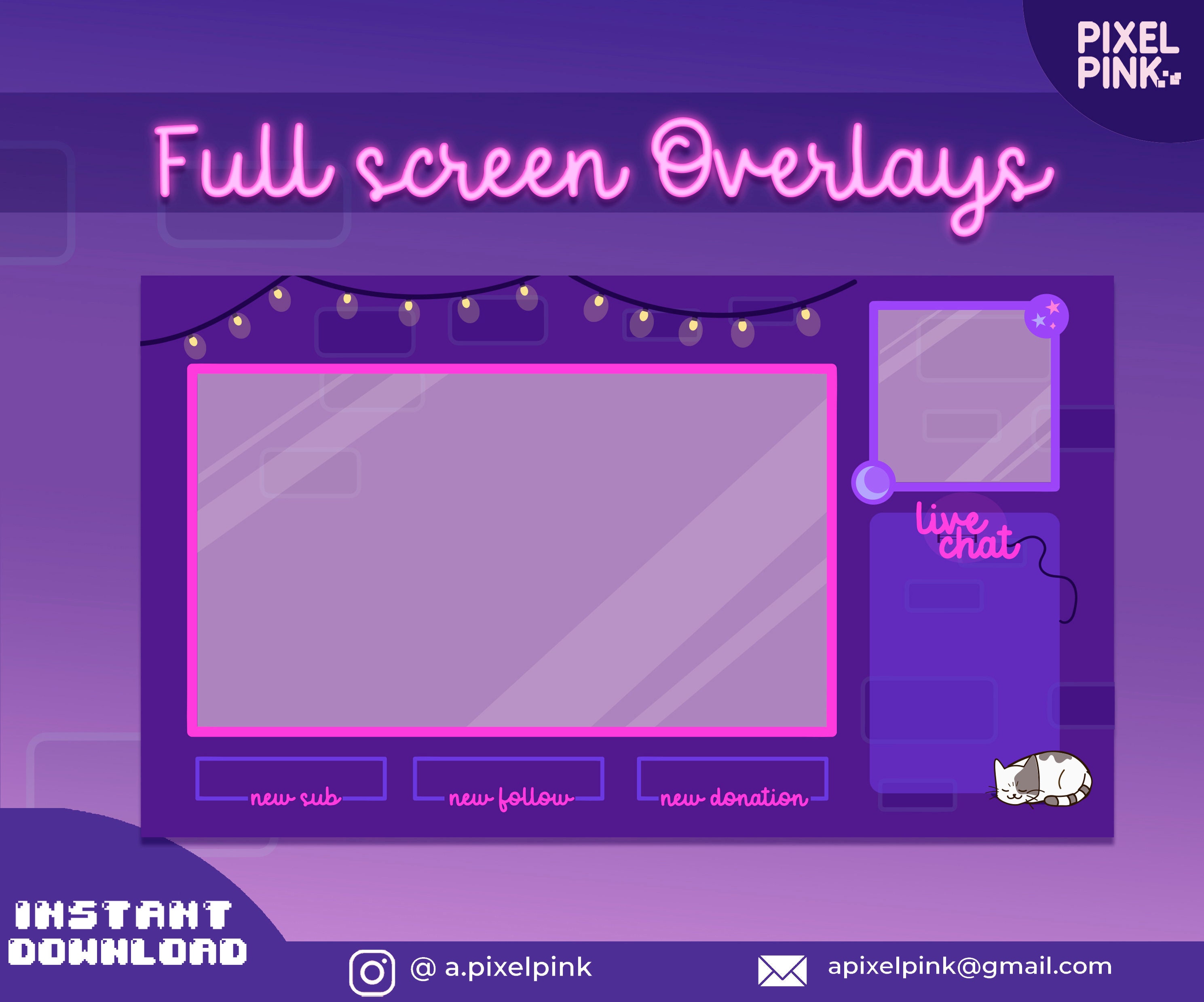 ANIMATED Twitch Stream Package / Cat Overlay / Overlay Neon / Twitch ...