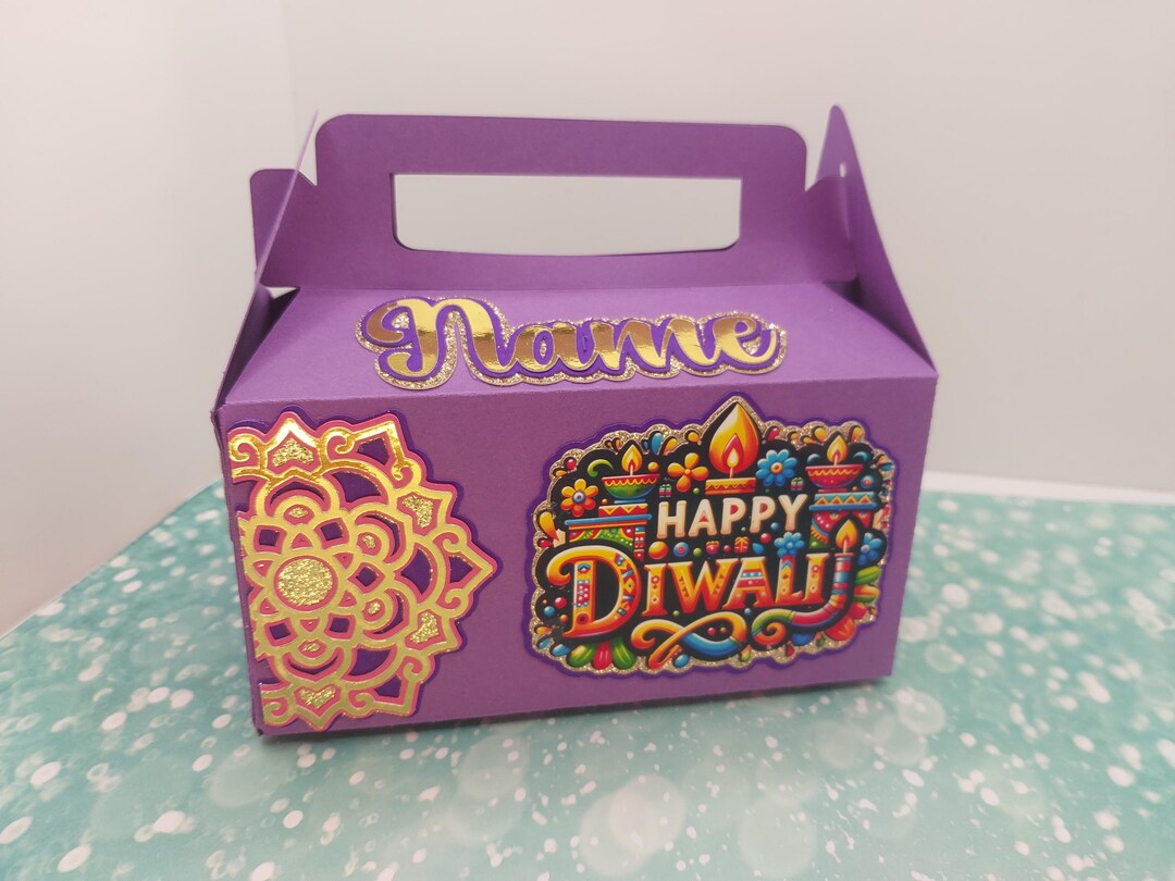 Customizable Diwali Gable Box With Name Handmade Purple Gift Box With ...