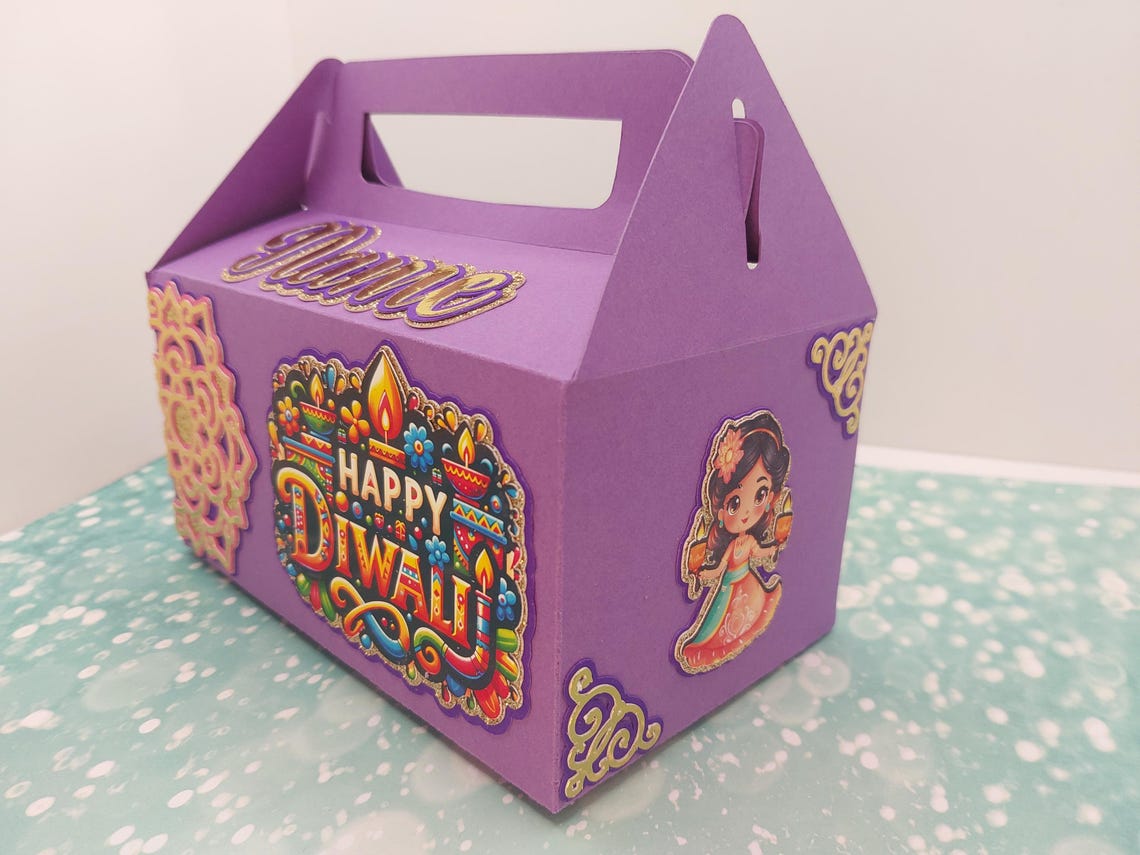 Customizable Diwali Gable Box With Name Handmade Purple Gift Box With ...