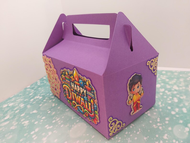 Customizable Diwali Gable Box With Name Handmade Purple Gift Box With ...