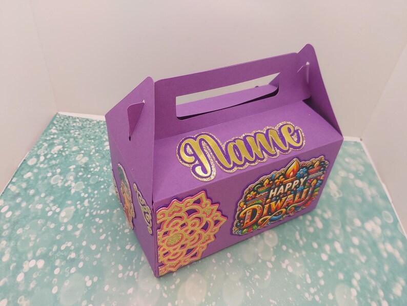 Customizable Diwali Gable Box With Name Handmade Purple Gift Box With ...