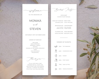 Minimalist Wedding Program Template, Slim Order of Service, Printable ...