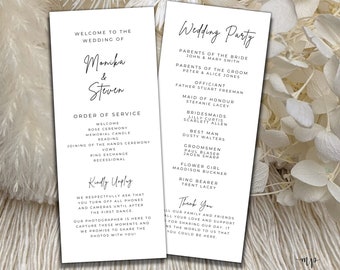 Minimalist Wedding Program Template 4x8 Slim Order - Etsy