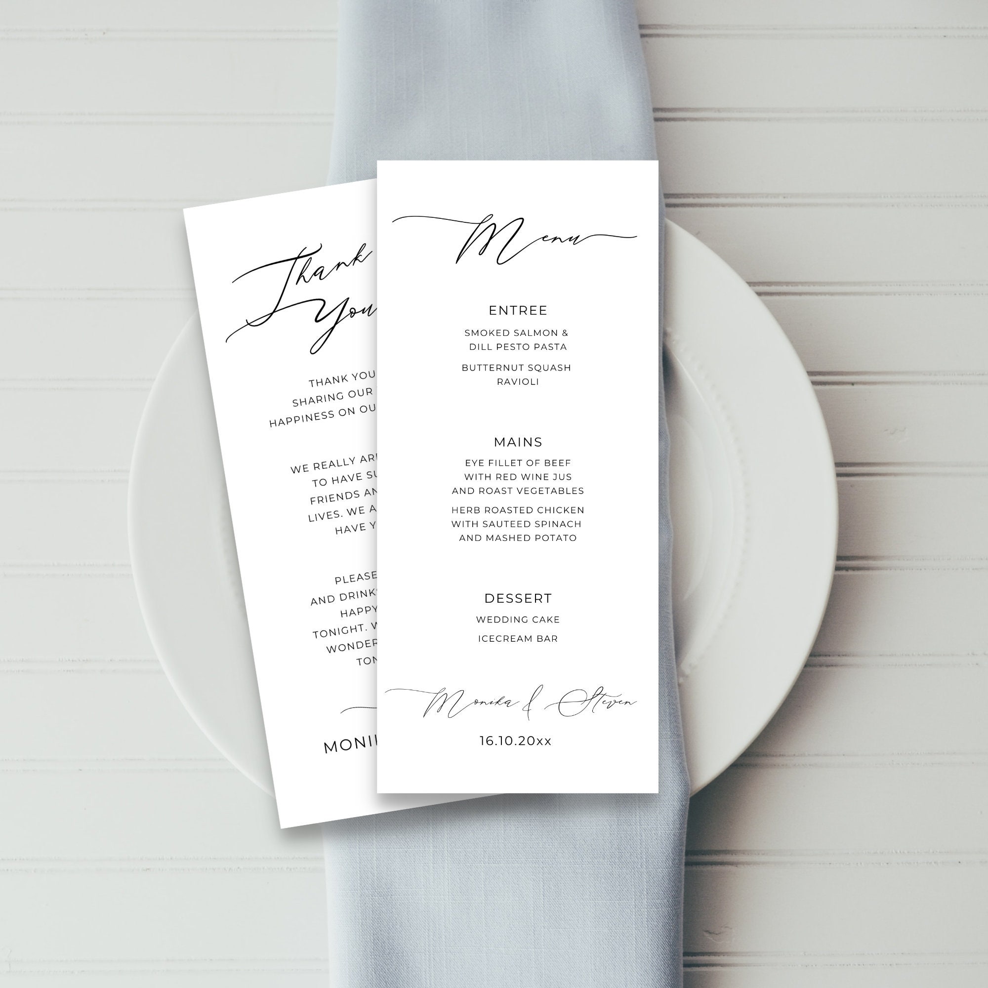 Thank You and Menu Template Download, Modern Wedding Menu Napkin Note ...