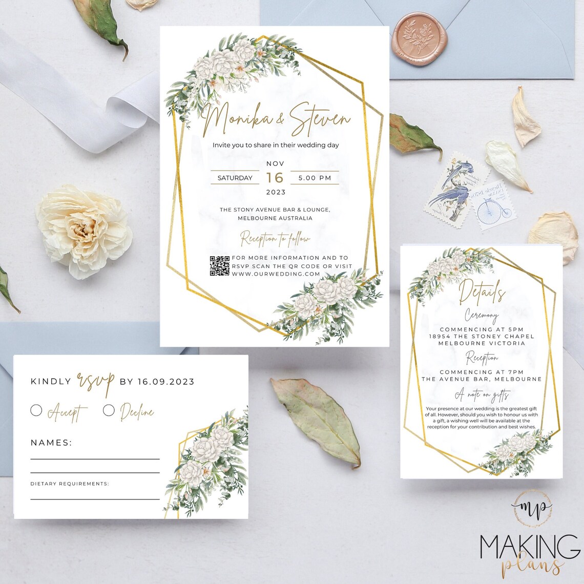 Wedding Invitation Canva With QR Code, Wedding Invite Suite, QR Code ...