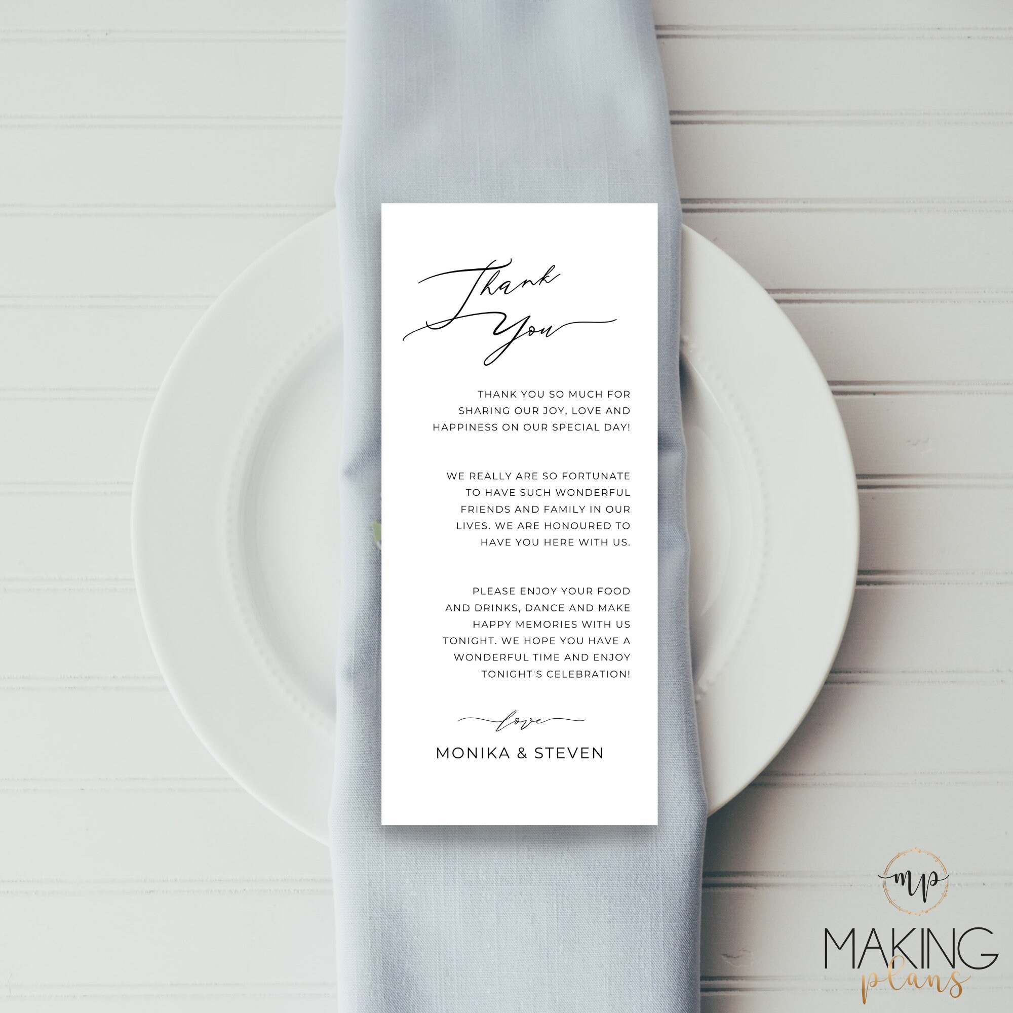Thank You and Menu Template Download, Modern Wedding Menu Napkin Note ...